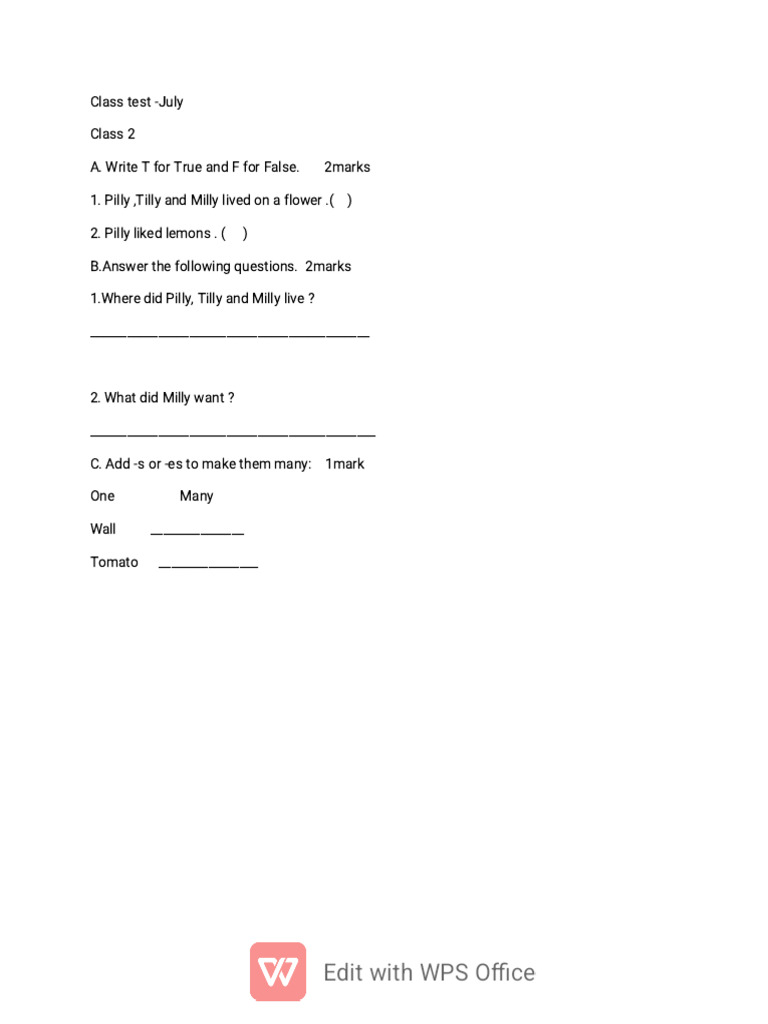 Class 2 Test - Jul-WPS Office | PDF