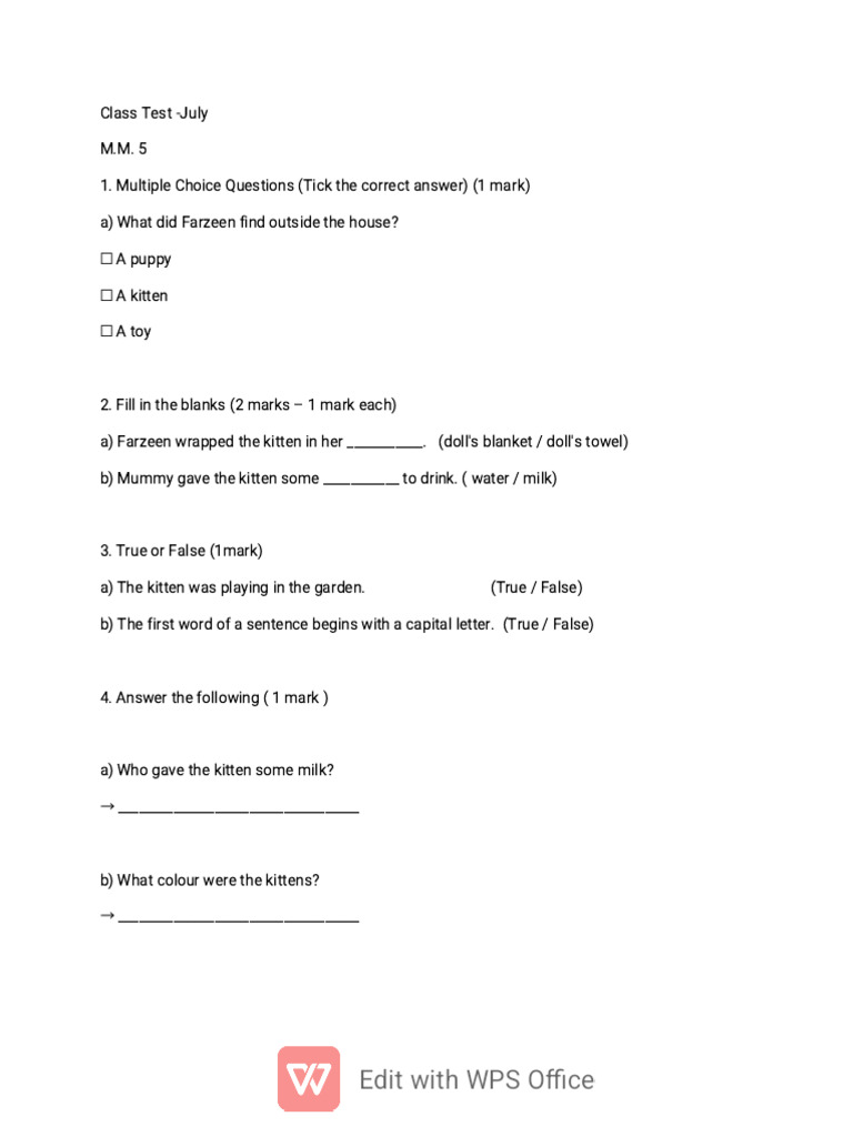Class Test - July Class 1 | PDF