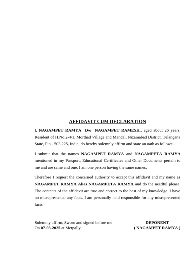 Affidavit Cum Declaration | PDF