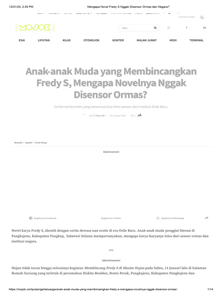 Mengapa Novel Fredy S Nggak Disensor Ormas Dan Negara | PDF