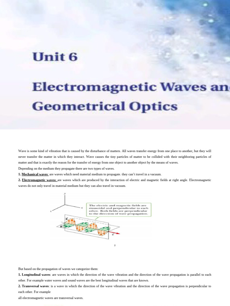 (2017E.C) Unit 6 Note For Grade 10 Students | PDF | Waves | Electromagnetic Spectrum