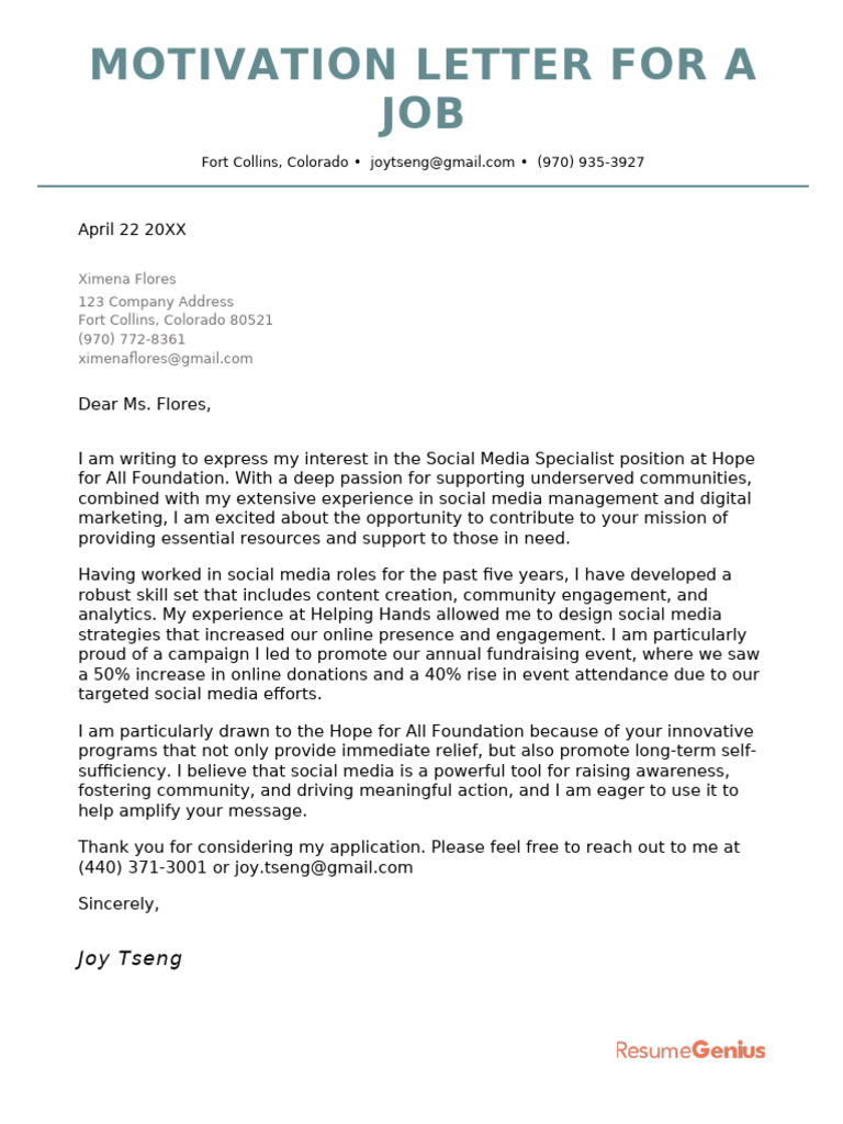 Sample Motivation Letter for Job | PDF | Résumé