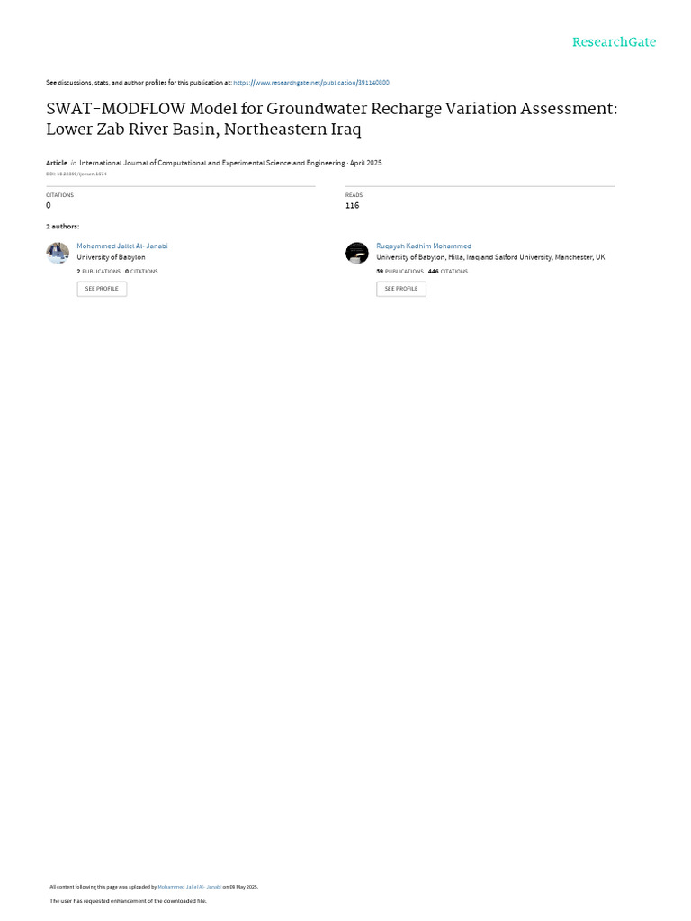 SWAT-MODFLOW Model For Groundwater Recharge Variation Assessment: Lower Zab River Basin ...