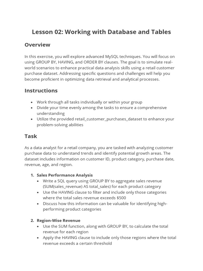 Lesson 02 Guided Practice | PDF | Data Analysis | Databases
