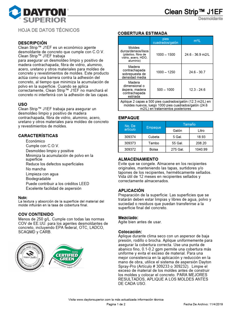 Clean Strip™ J1EF: Desmoldante Eficaz | PDF | Hormigón | Agua