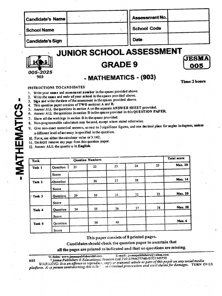Grade 9 Mathematics Jesma 005 | PDF