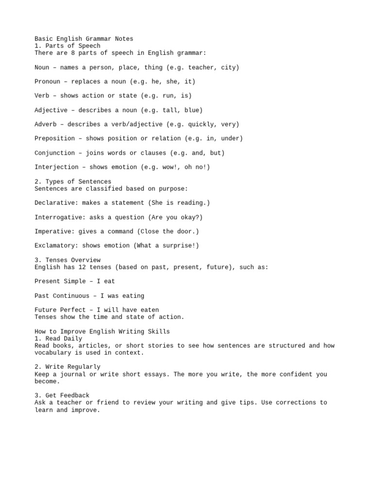 Basic English Grammar Notes | PDF