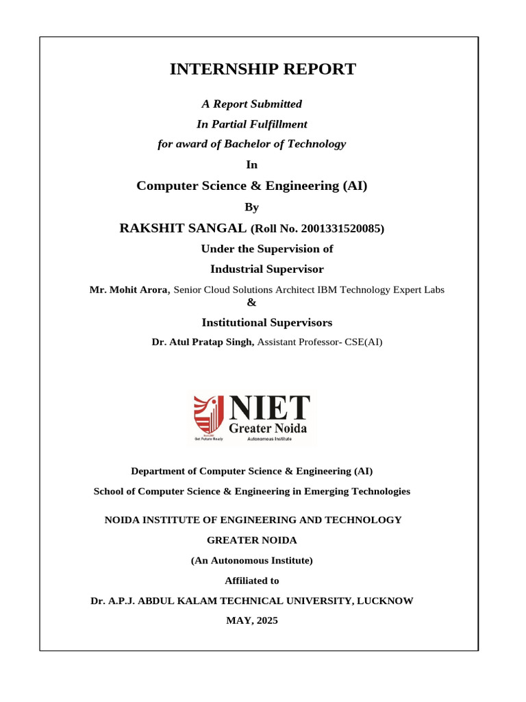 Sample Industrail Internship Report AI 8th Sem | PDF | Agile Software ...