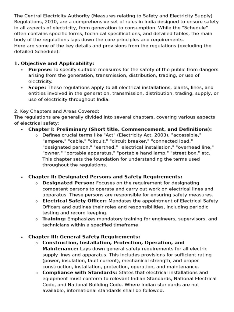 Cea Safety Regulations 2010 | PDF | High Voltage | Electrical Wiring