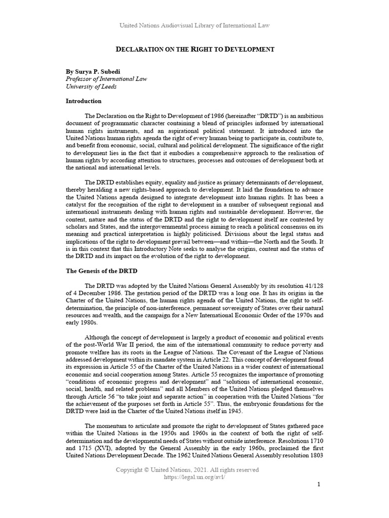 Declaration On The Right To Development | PDF | Human Rights | United ...