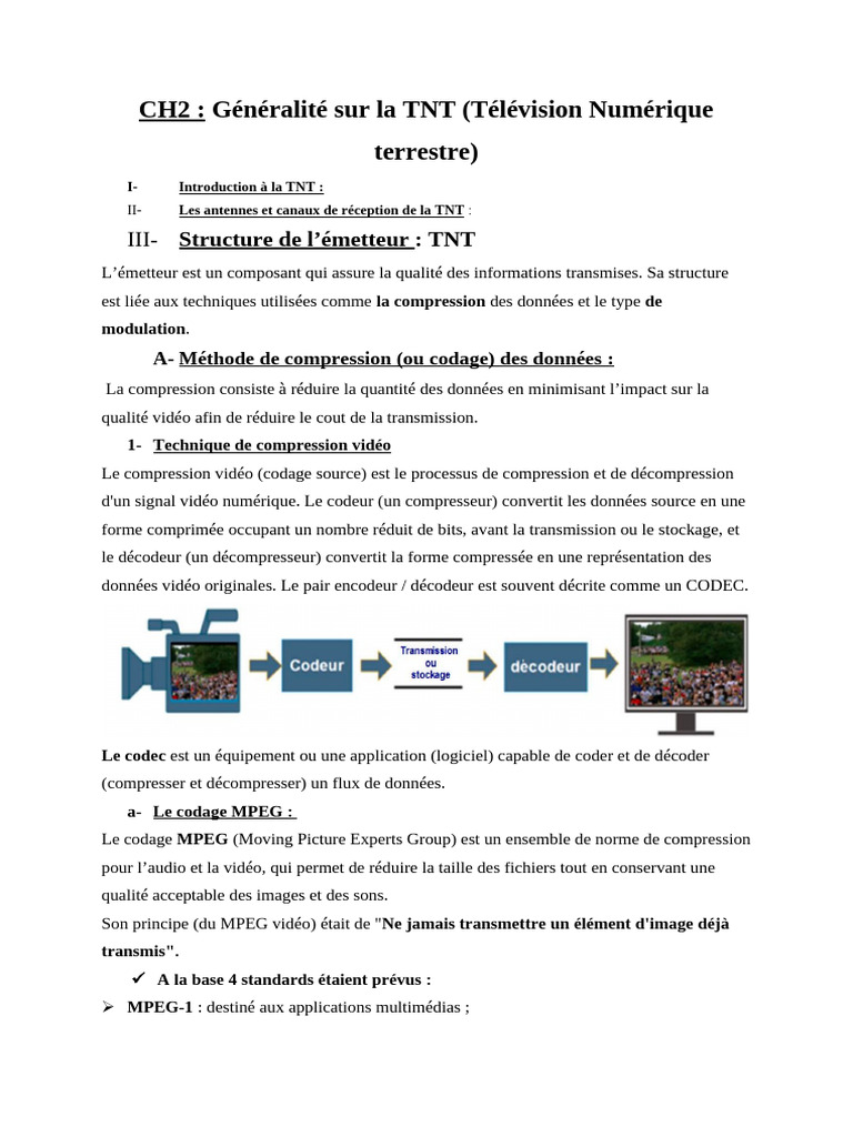 Introduction à la TNT et compression vidéo | PDF | Télévision à ultra ...