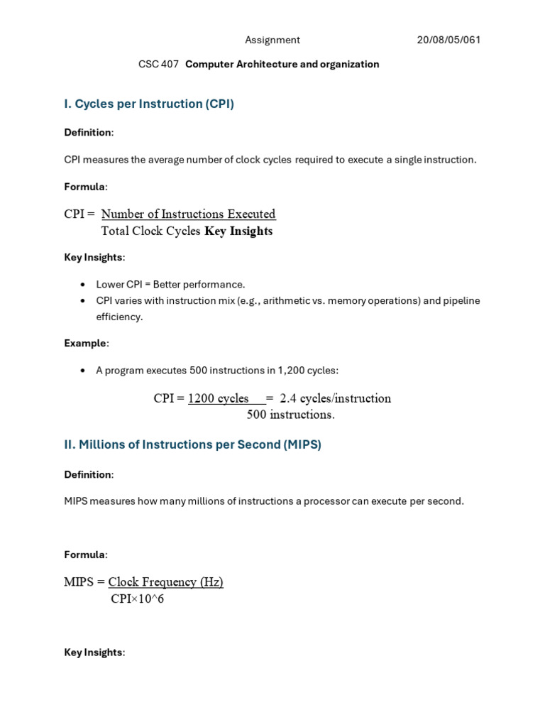 Understanding CPI in Computer Architecture | PDF | Central Processing ...