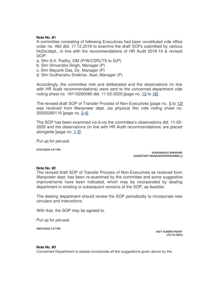 Non-Executive Transfer Policy SOP | PDF | Coal Mining