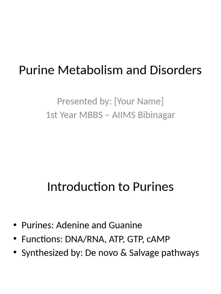 Purine Metabolism and Disorders Overview | PDF