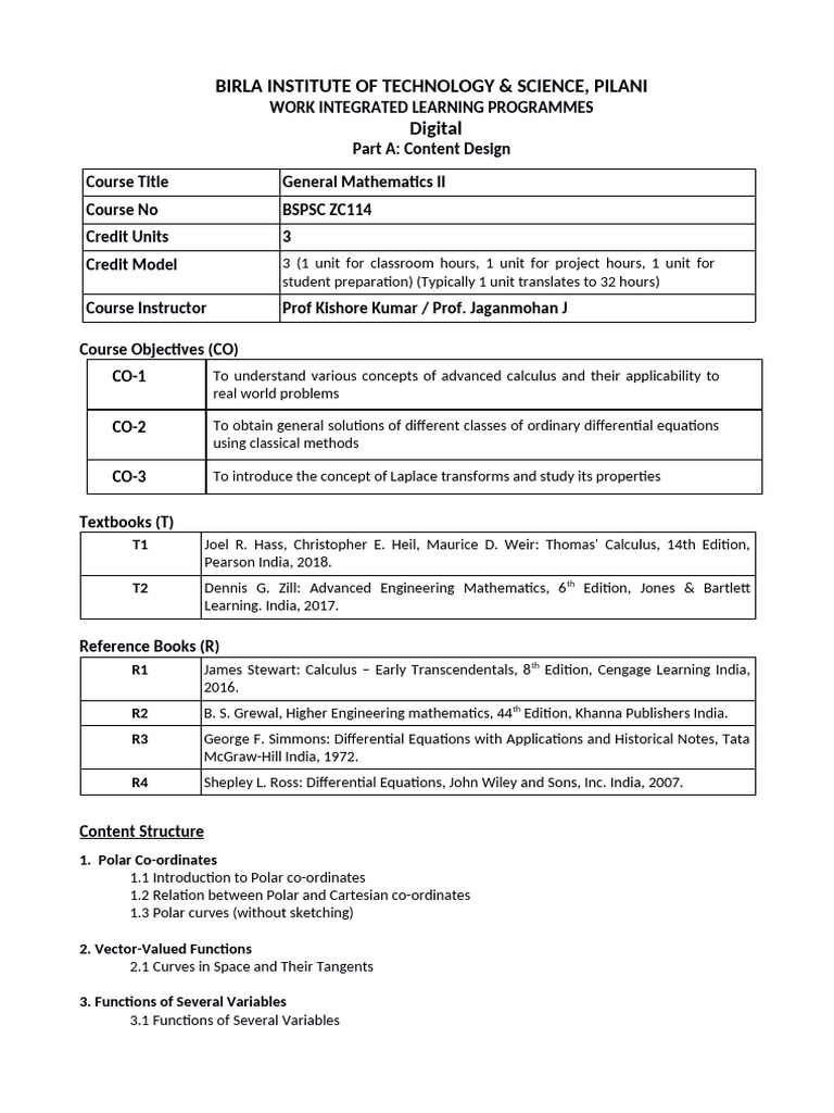 General Mathematics II Course Overview | PDF | Equations | Integral