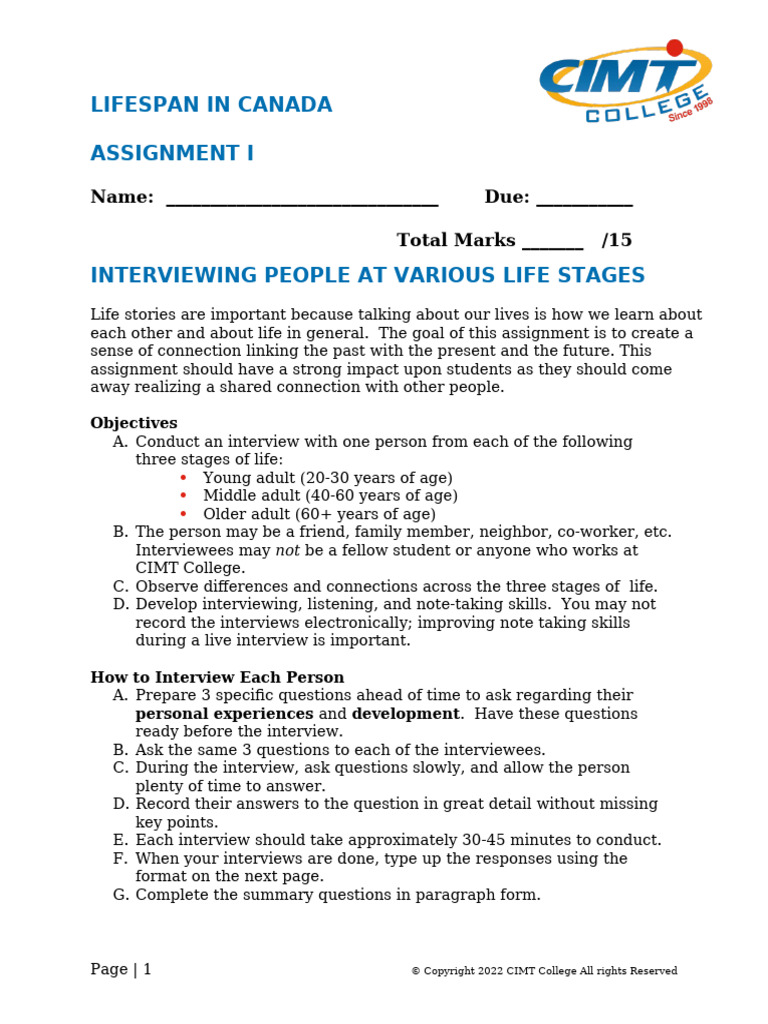 Lifespan in Canada Assignment I | PDF | Interview