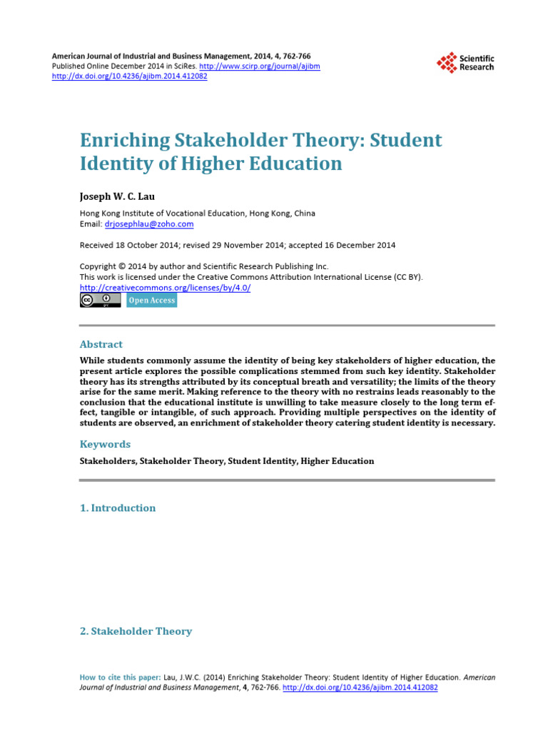 Enriching Stakeholder Theory in Education | PDF | Customer Relationship ...