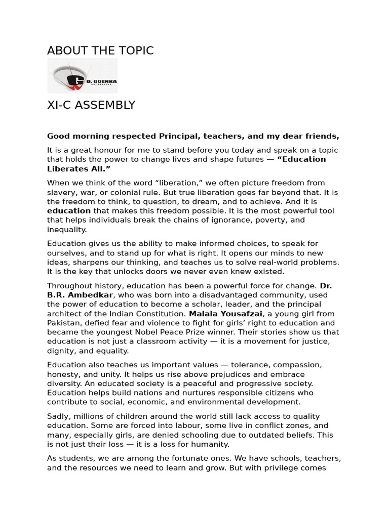 Education Liberates: A Call to Action | PDF
