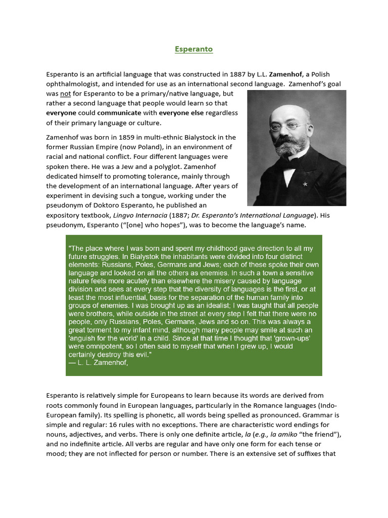 Esperanto and Artificial Languages. Sight Translation | PDF ...