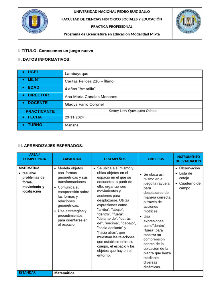 Sesion Conocemos Un Juego Nuevo 13 | PDF | Cognición | Aprendizaje