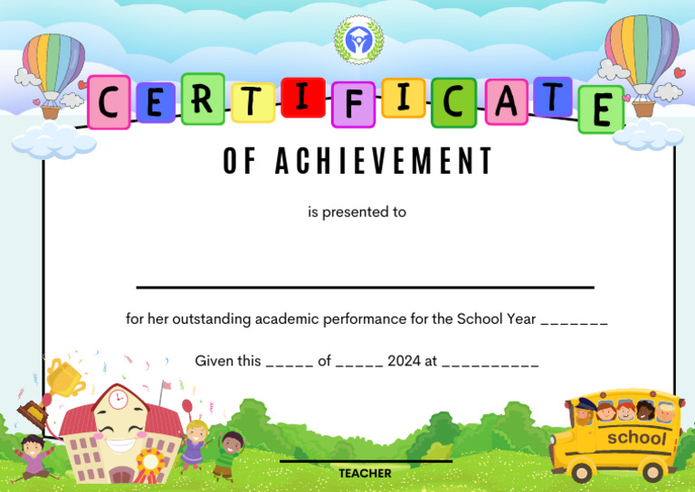 Green Blue Happy Kids Colorful Achievement Certificate | PDF