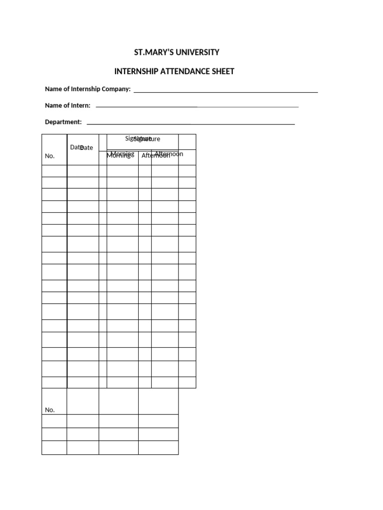Internship Attendance Sheet | PDF