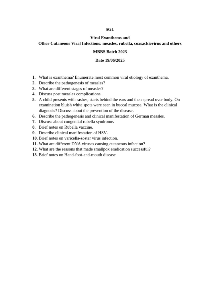 Viral Exanthems and Other Cutaneous Viral Infection | PDF