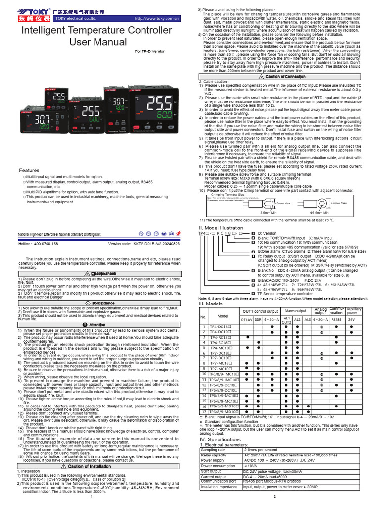 Intelligent Temperature Controller Manual | PDF | Thermocouple | Relay