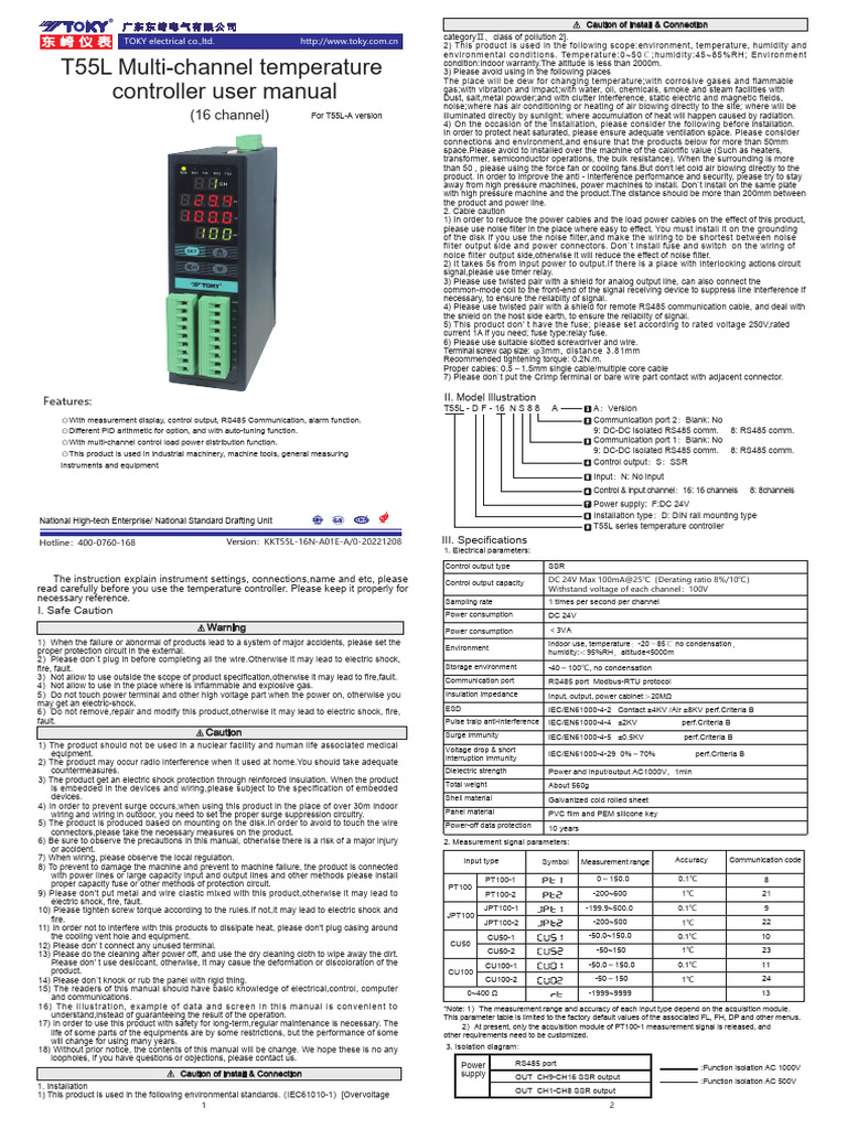 MAN - Regulator Temperature - Toky T55L - Series - Manual - ENG - 4 | PDF | Humidity | Relay