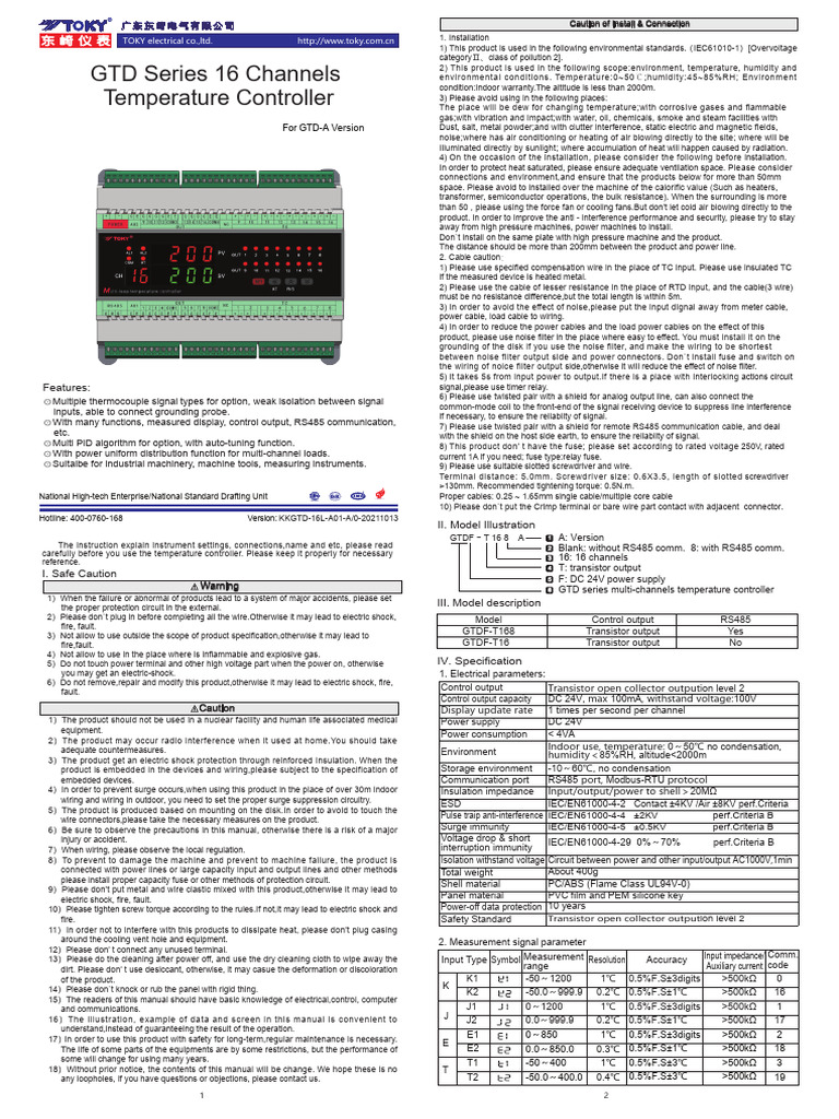 MAN - Regulator Temperature - Toky GTD Series - Manual - ENG - 2 | PDF | Electrical Connector ...