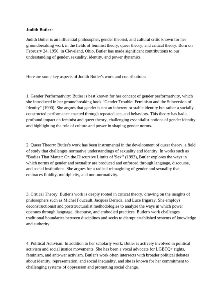 Judith Butler's Gender Theory Insights | PDF | Gender | Gender Studies