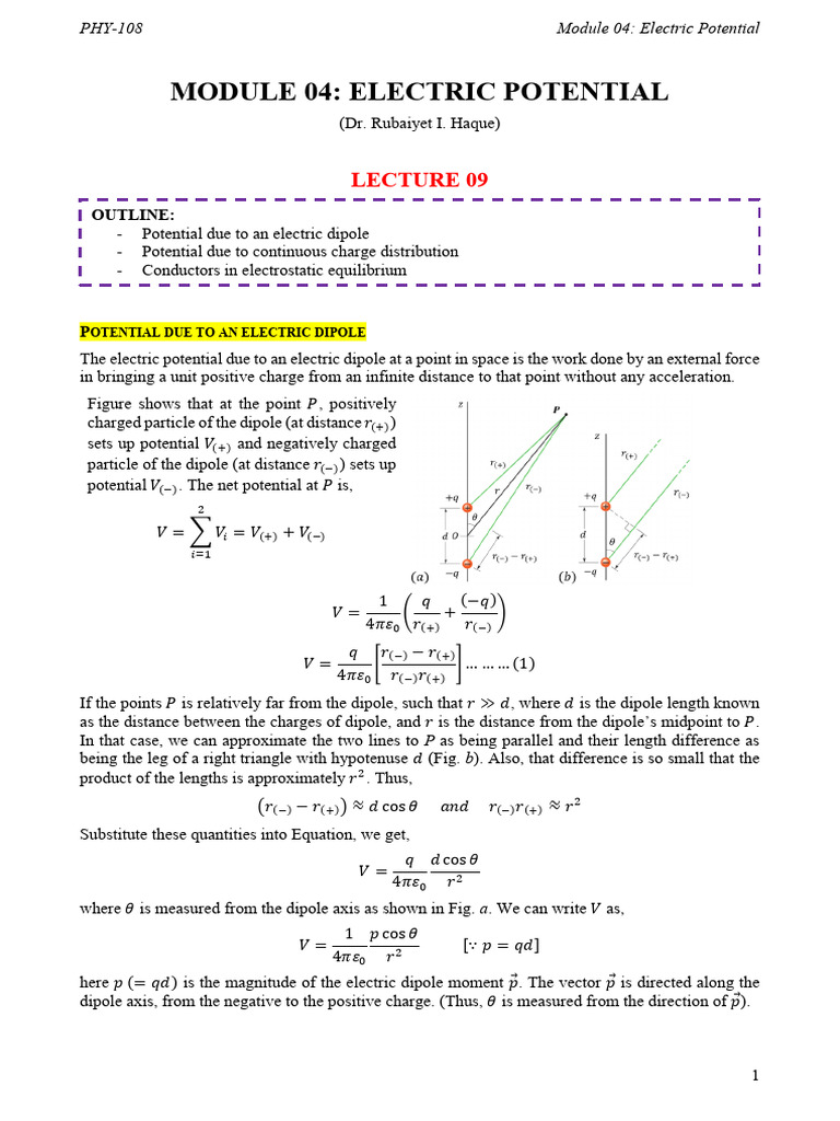 LECTURE 09 (NOTE) - Module 04 - Electric Potential | PDF | Chemical Polarity | Atomic Nucleus