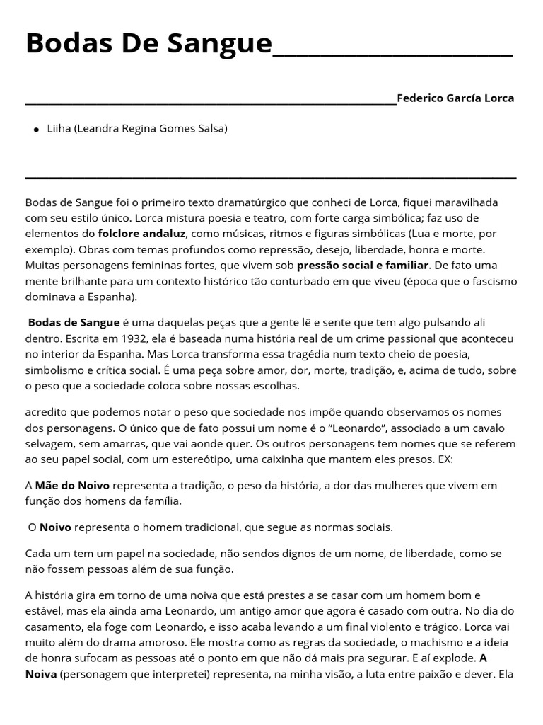 Bodas de Sangue | PDF | Amor | Federico García Lorca