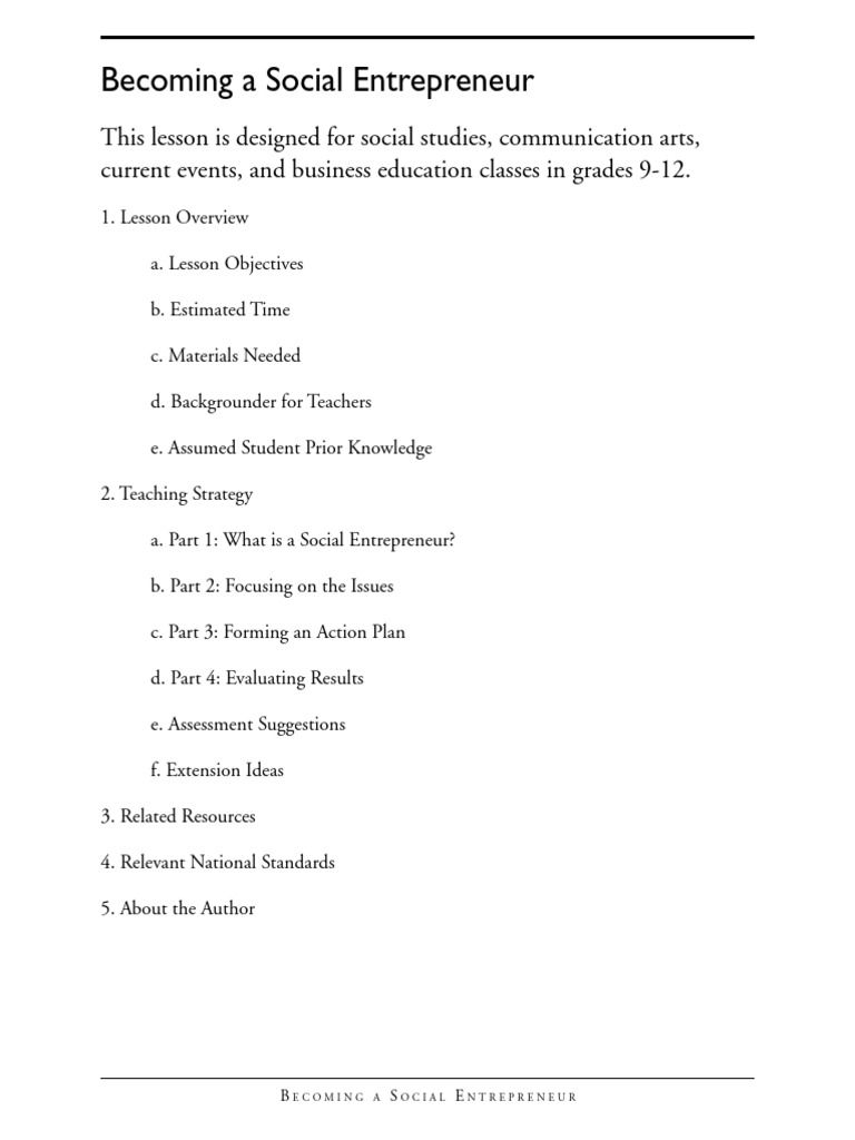 Social Entrepreneurship Lesson Plan | PDF | Social Entrepreneurship ...