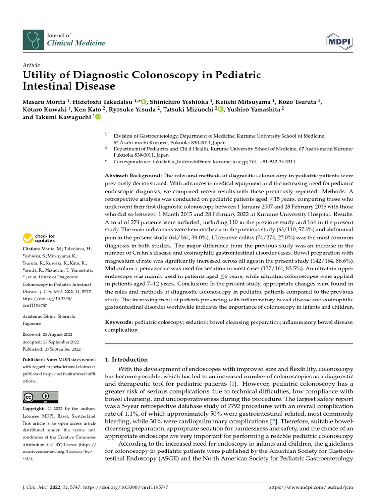 Utility of Diagnostic Colonoscopy in Pediatric | PDF | Colonoscopy ...