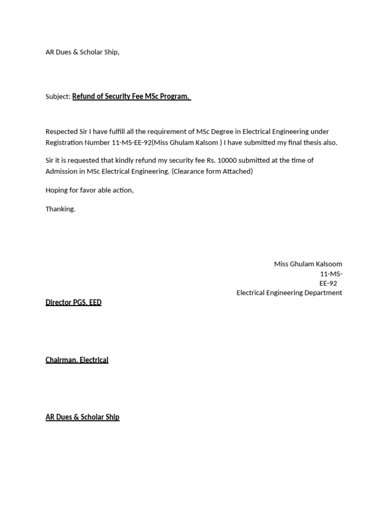 MSc Security Fee Refund Request | PDF