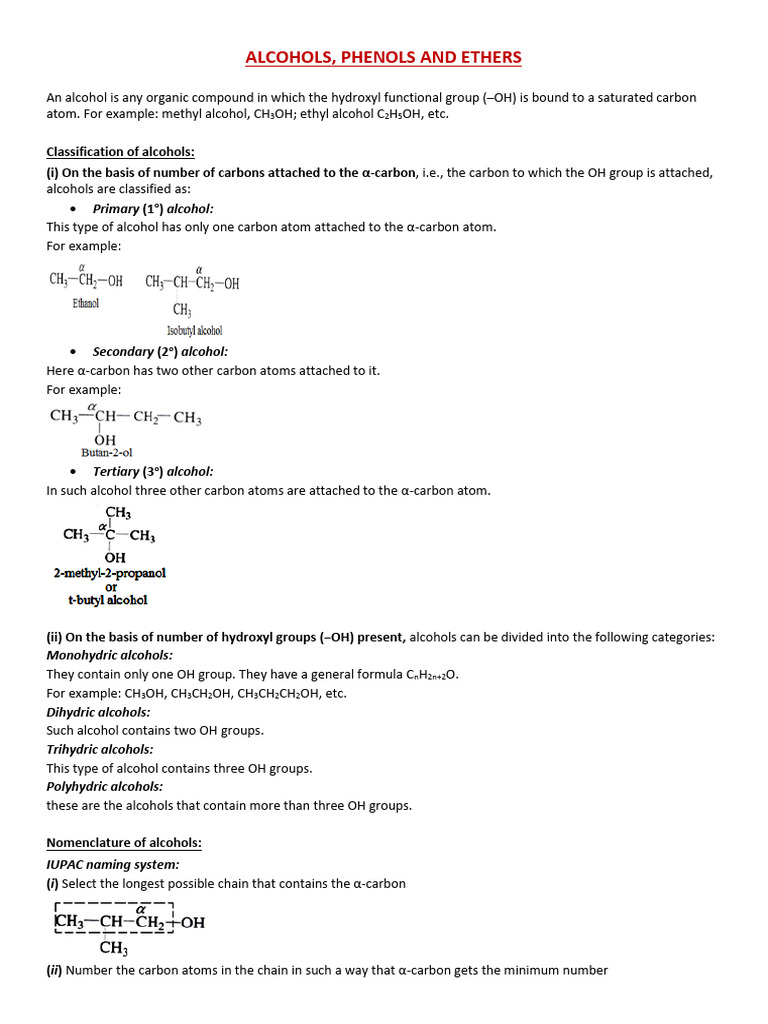 Alcohols, Phenols and Ethers | PDF | Ether | Chemical Reactions