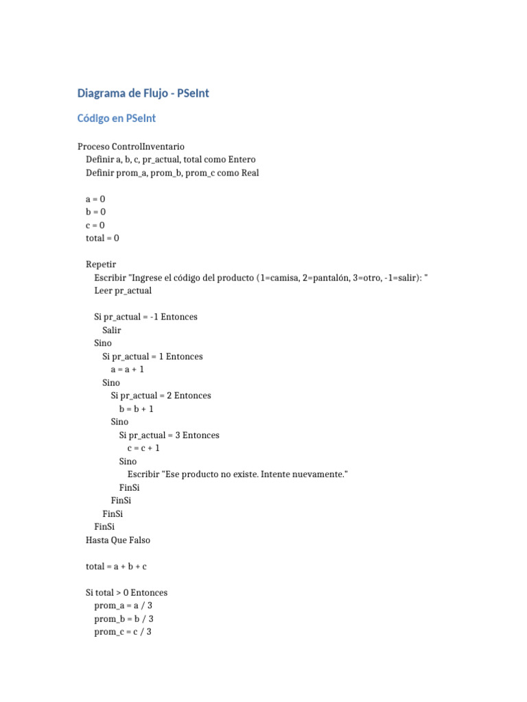 Diagrama de Flujo en PSeInt | PDF