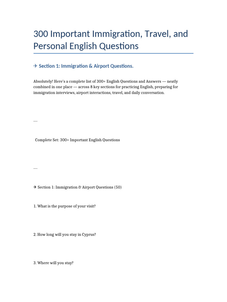 Essential Immigration Questions Guide | PDF | Travel Visa | Cyprus