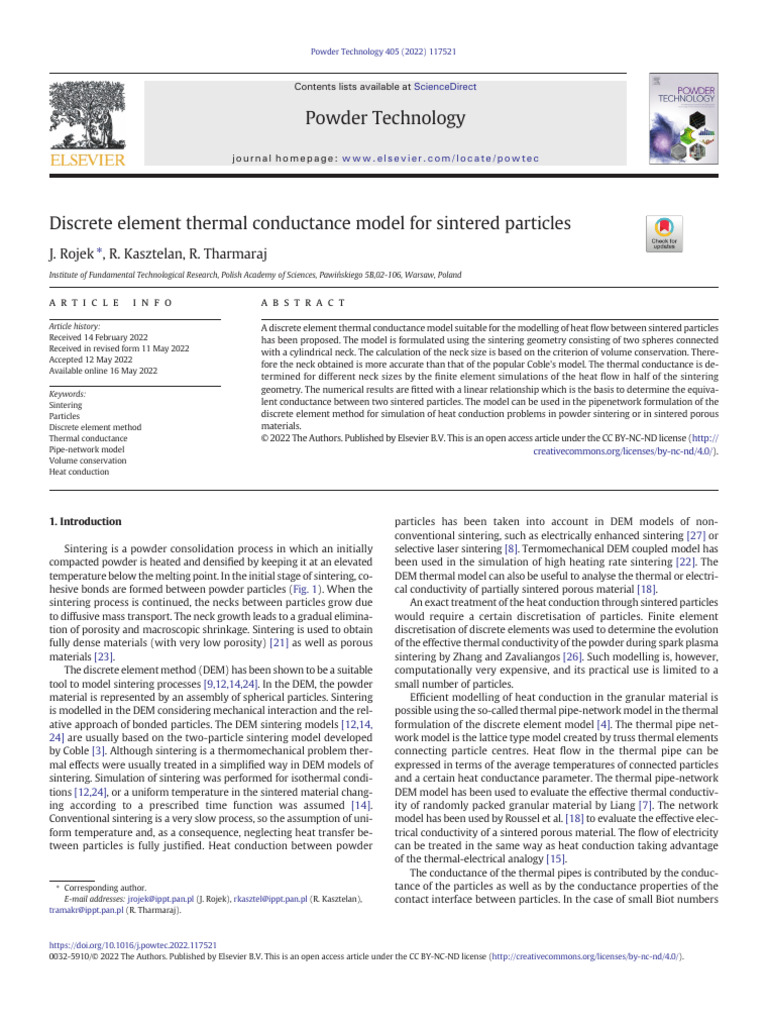 Thermal Conductance Model for Sintered Particles | PDF | Sintering ...