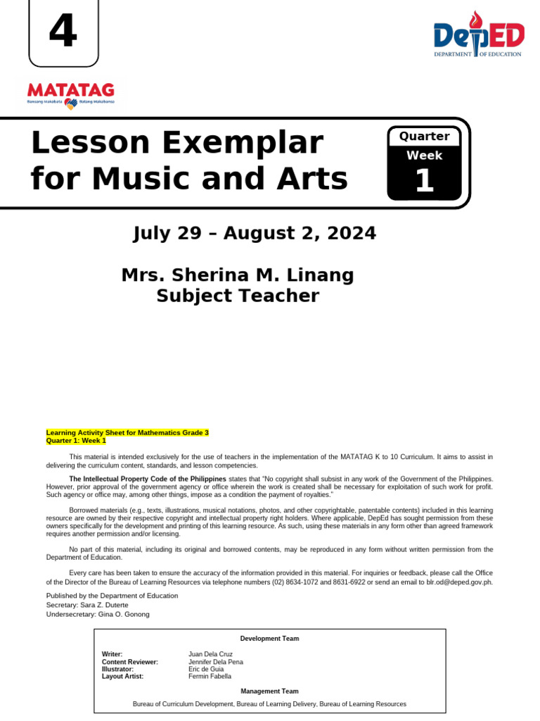 Grade 4 Music and Arts Lesson Plan | PDF | Curriculum | Copyright