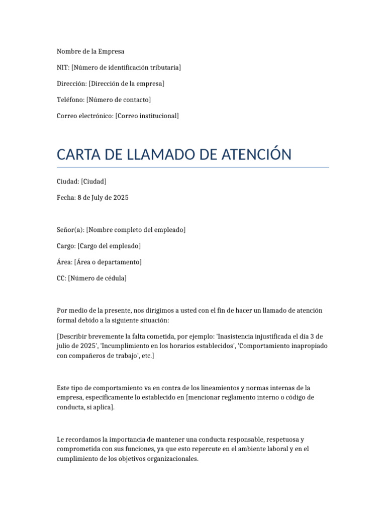 Carta de Llamado de Atención Formal | PDF
