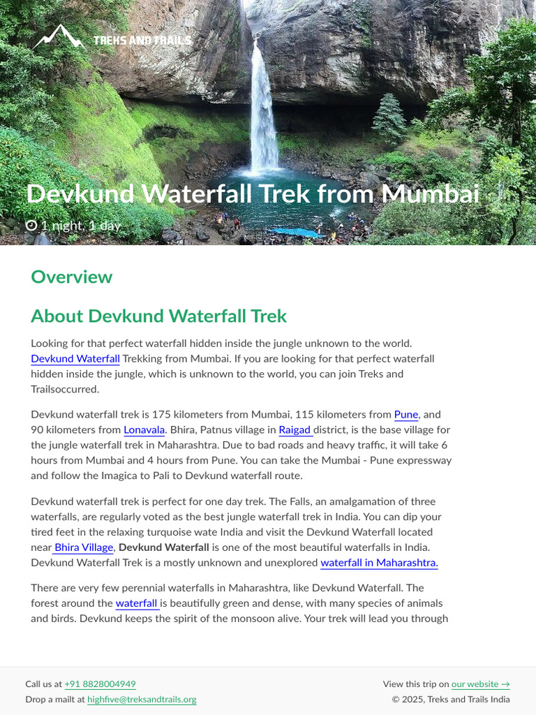 Devkund Waterfall Trek From Mumbai | PDF