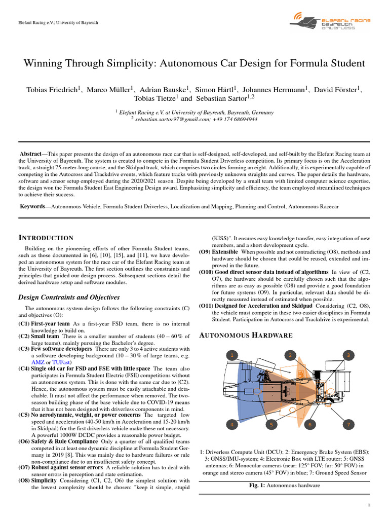 Winning Through Simplicity Autonomous Car Design F | PDF | Lidar | Brake