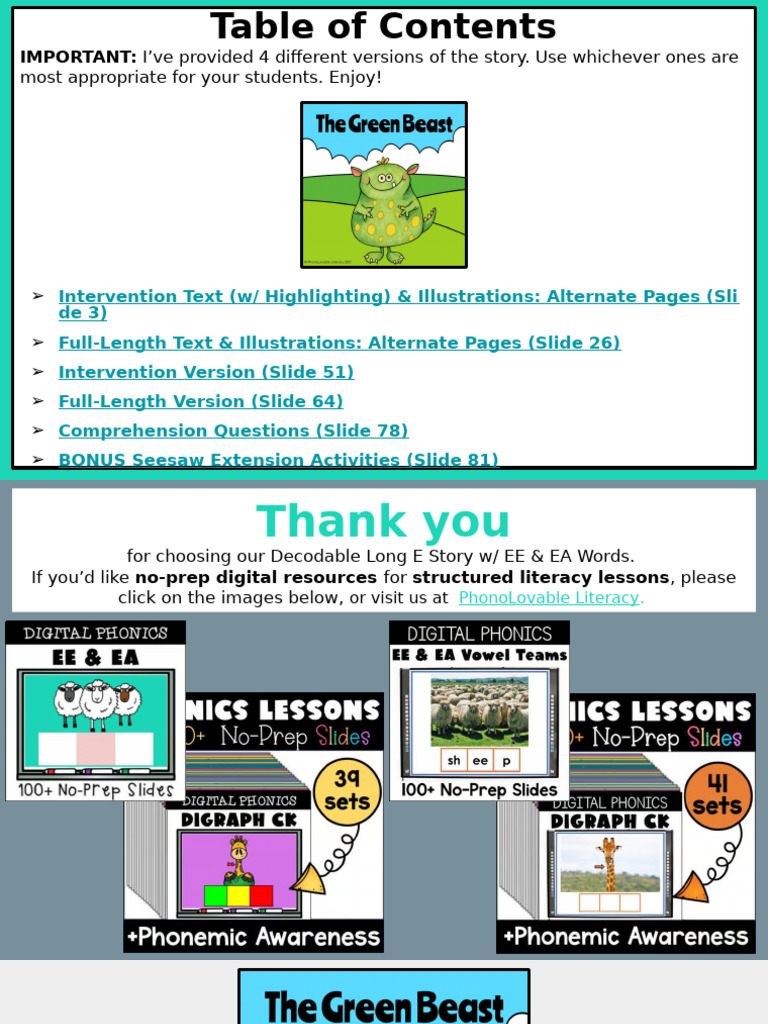 Updated Digital Decodable Story Long E Vowel Teams EE & EA | PDF