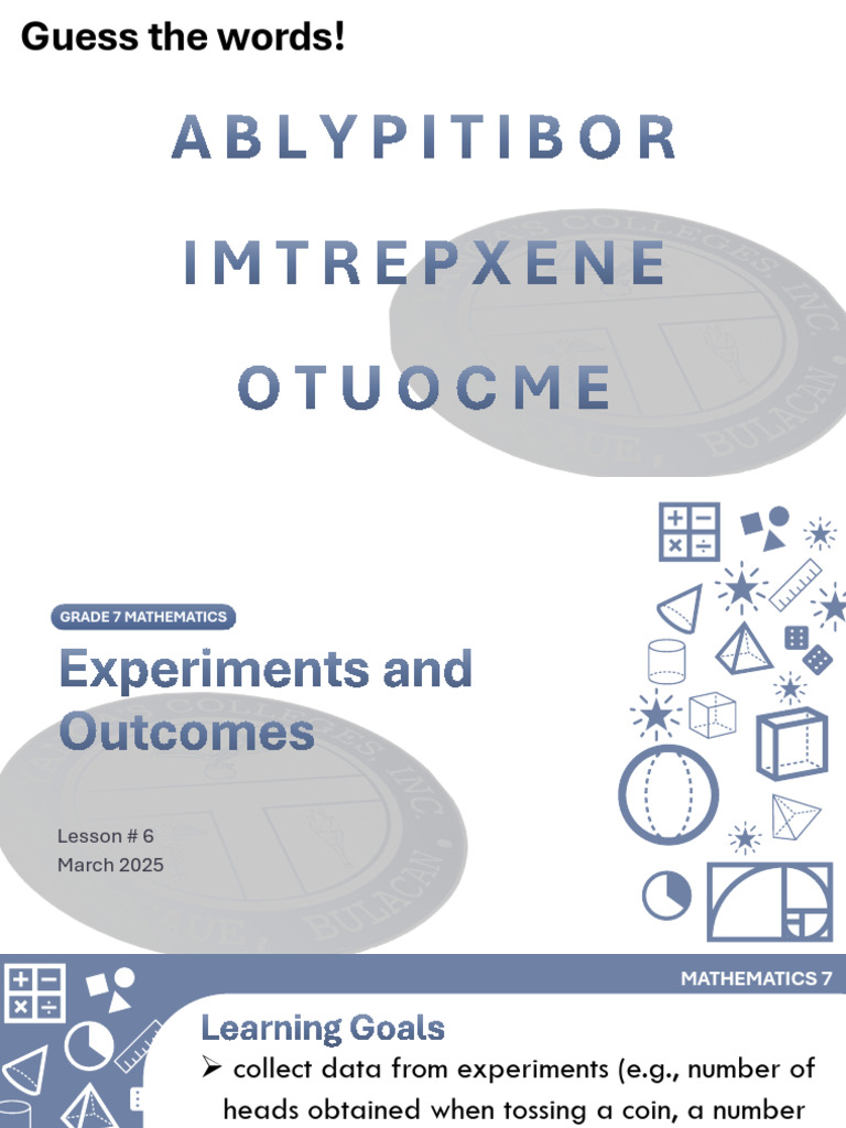 Experiments and Outcomes | PDF | Experiment | Probability