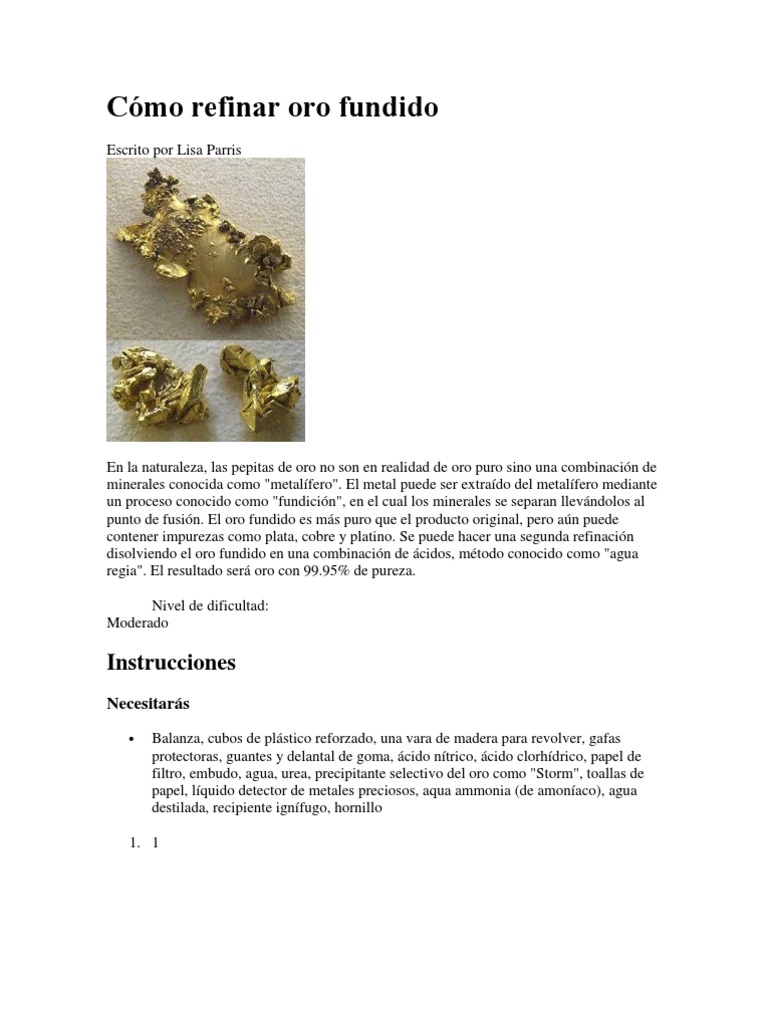 Cómo Refinar Oro Fundido | PDF | Oro | Ácido
