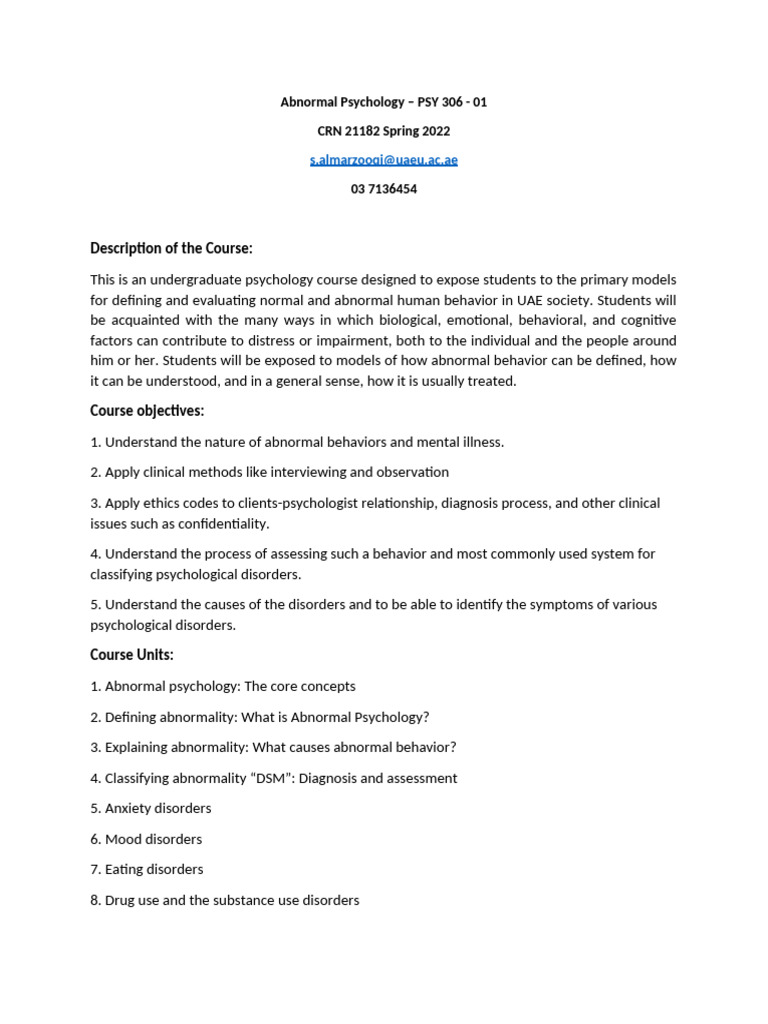Abnormal Psychology Course Overview | PDF | Mental Disorder | Psychology