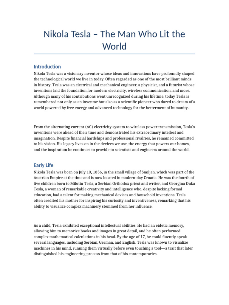 Nikola Tesla Expanded Biography | PDF | Nikola Tesla