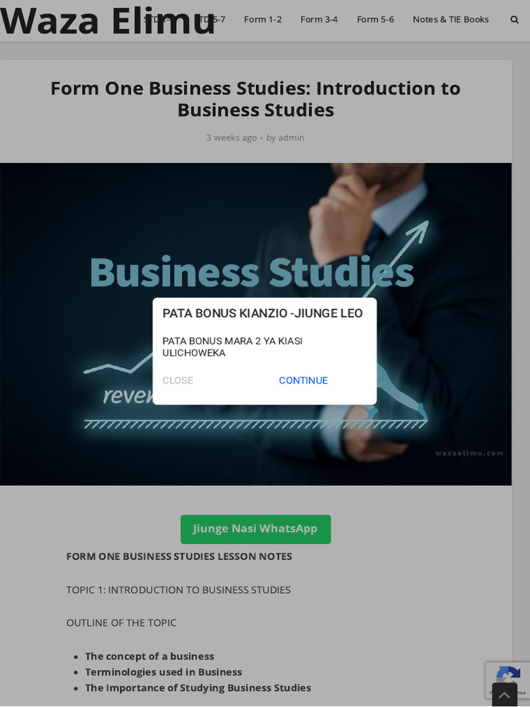 Form One Business Studies: Introduction To Business Studies: Pata Bonus ...